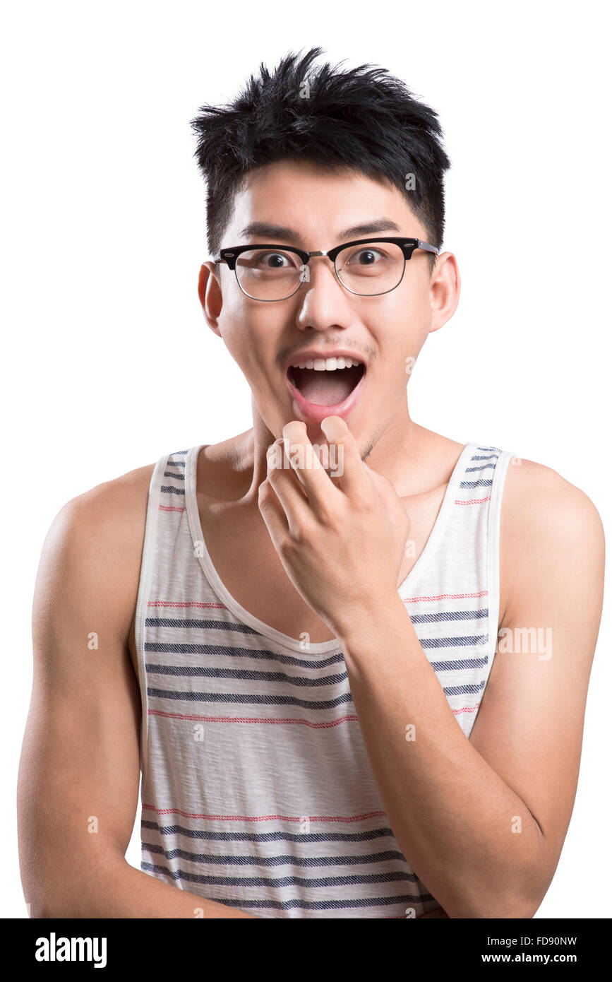 Surprise joy on face young hi-res stock photography and images - Alamy