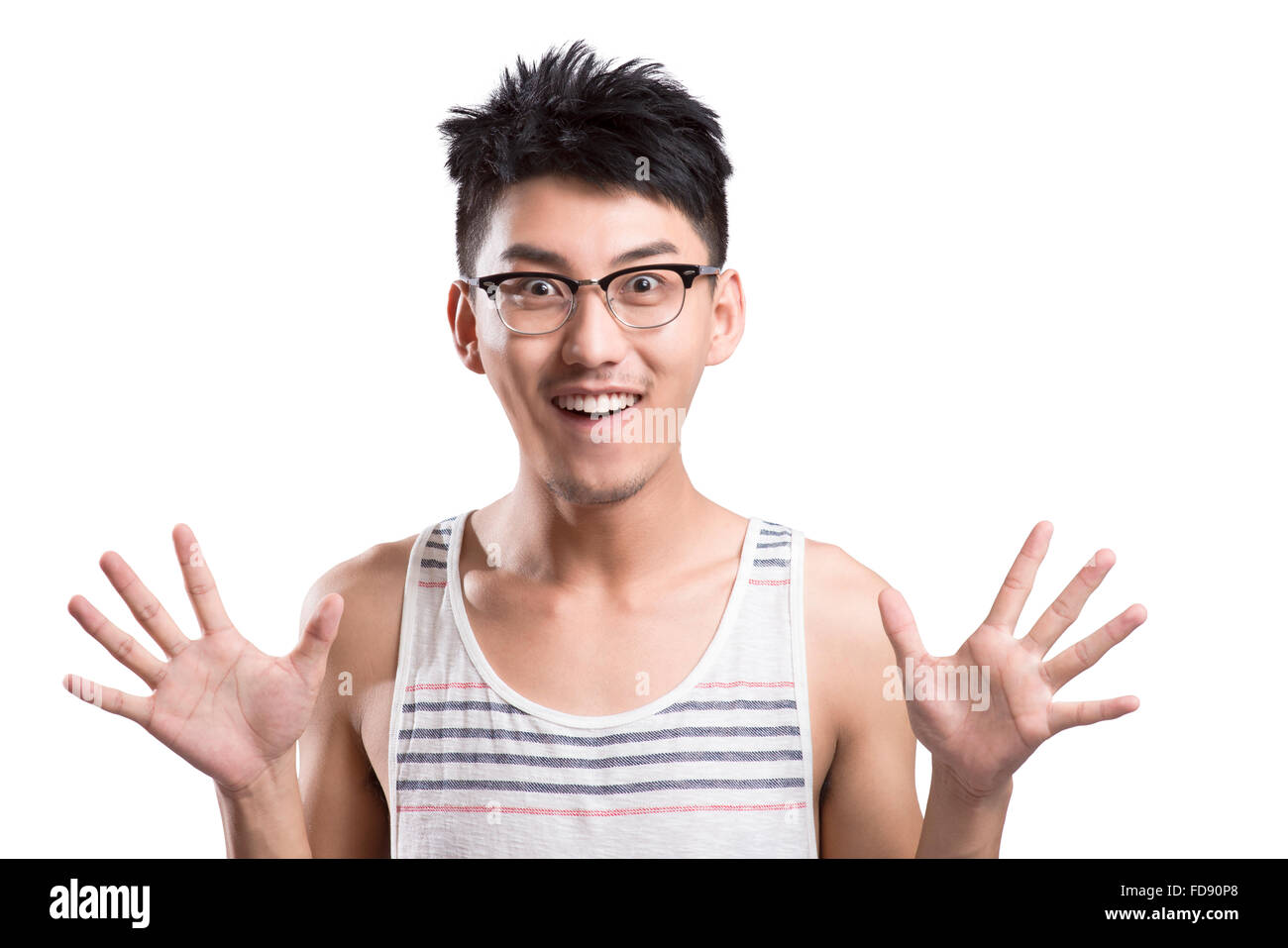Portrait of young man surprised Stock Photo - Alamy