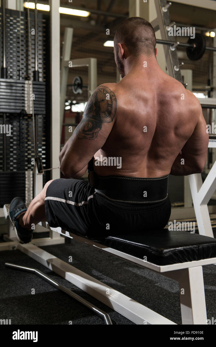 Bodybuilder Doing Back Exercises In The Gym Stock Photo - Alamy