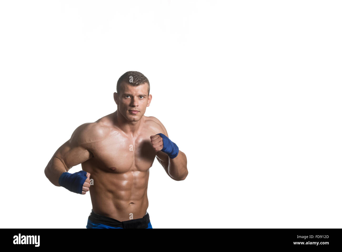 Muscular Boxer MMA Fighter Practice His Skills - Isolated On White ...