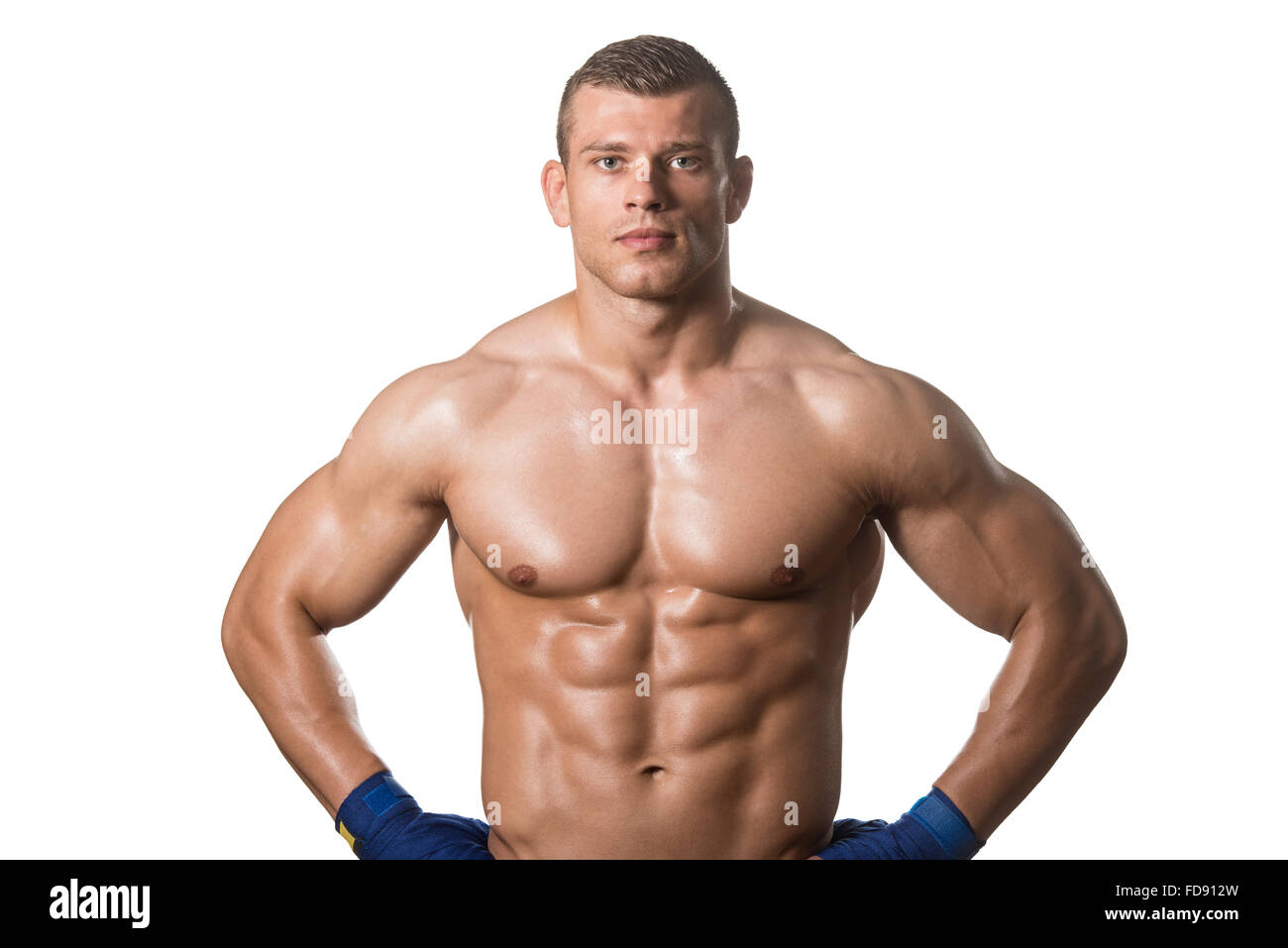 Muscular Boxer MMA Fighter Practice His Skills - Isolated On White ...