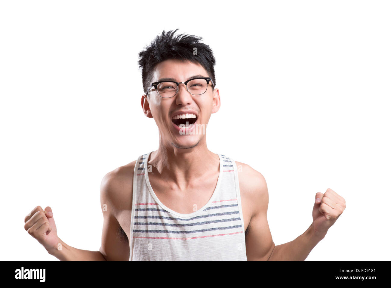 Portrait of young man cheering Stock Photo - Alamy Portrait of young man cheering Stock Photo - Alamy
