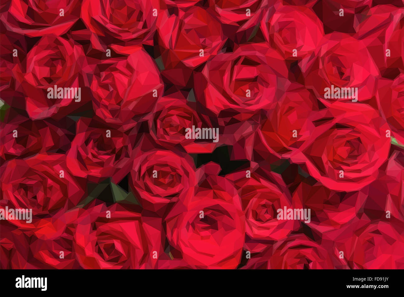 Romantic red roses background in low poly style. Low poly design ...