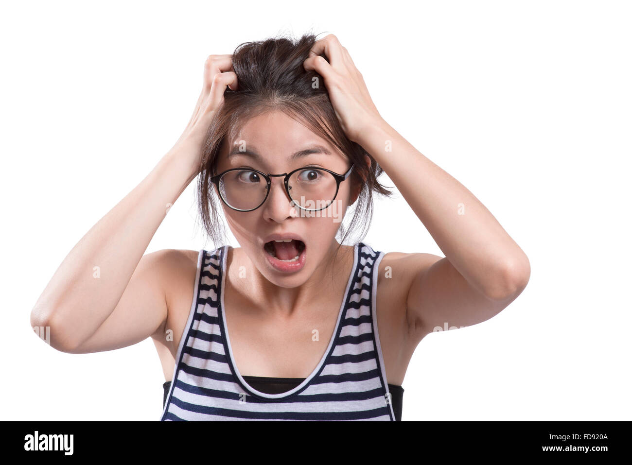 Portrait of young woman horrified Stock Photo - Alamy