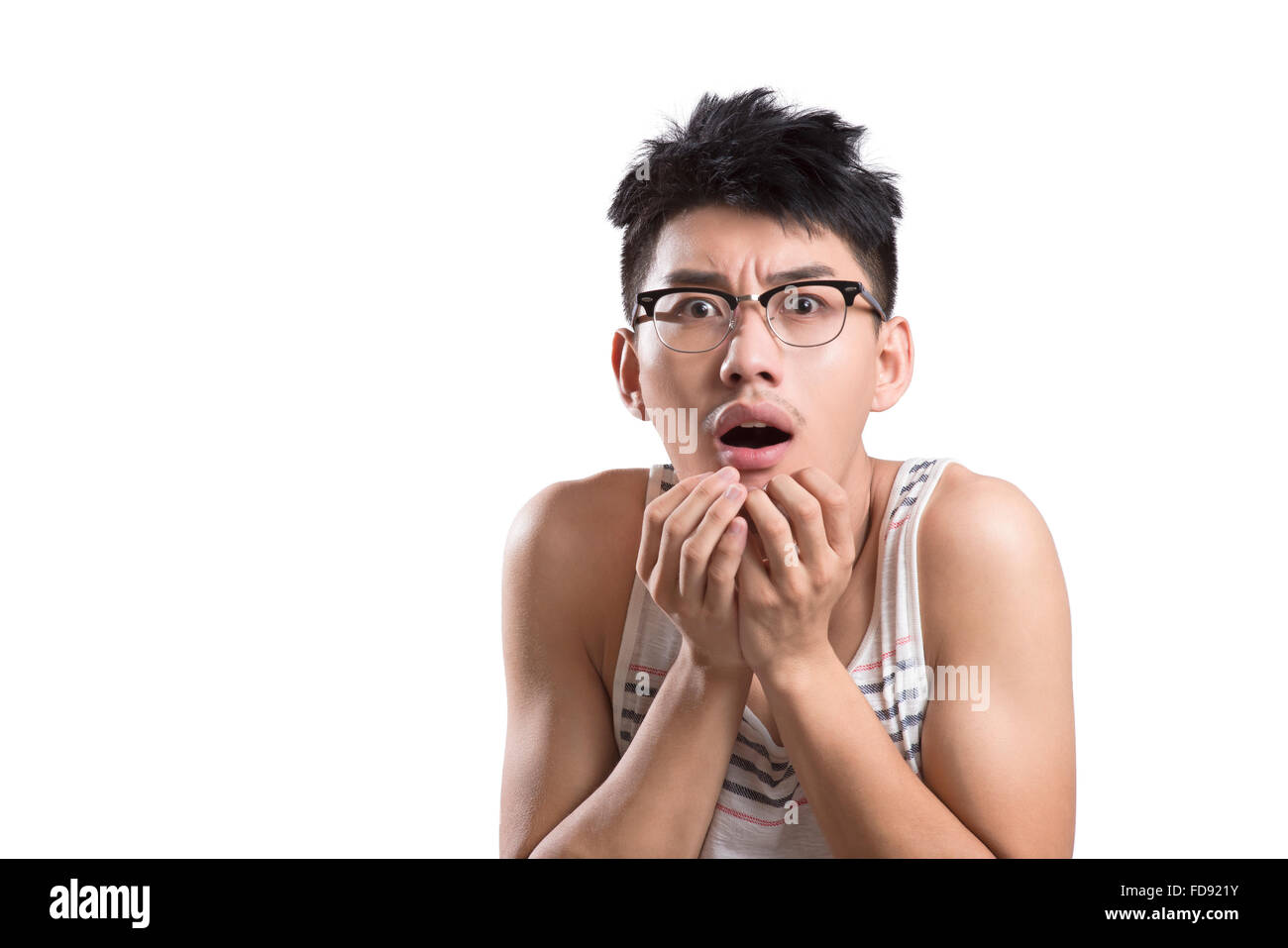 Portrait of young man terrified Stock Photo - Alamy