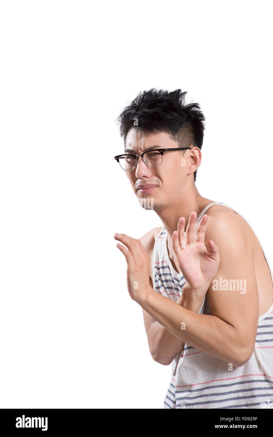 Portrait of young man horrified Stock Photo - Alamy