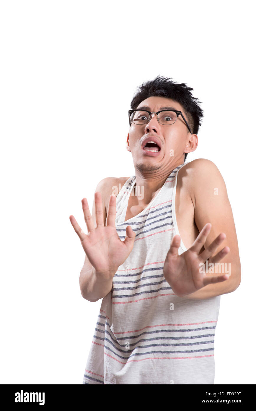 Portrait of young man horrified Stock Photo - Alamy