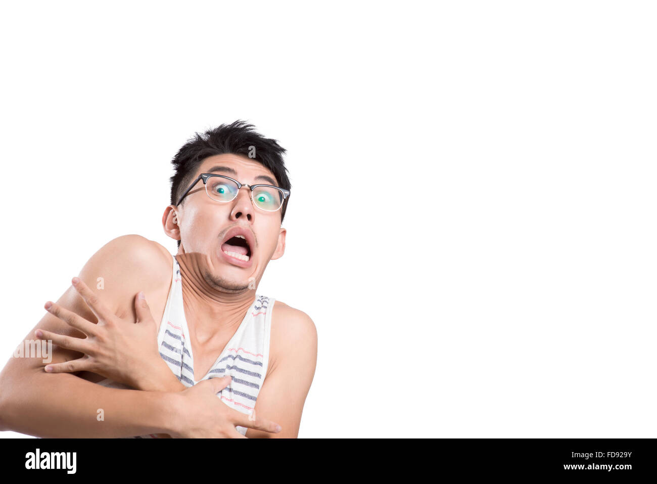 Portrait of young man horrified Stock Photo - Alamy