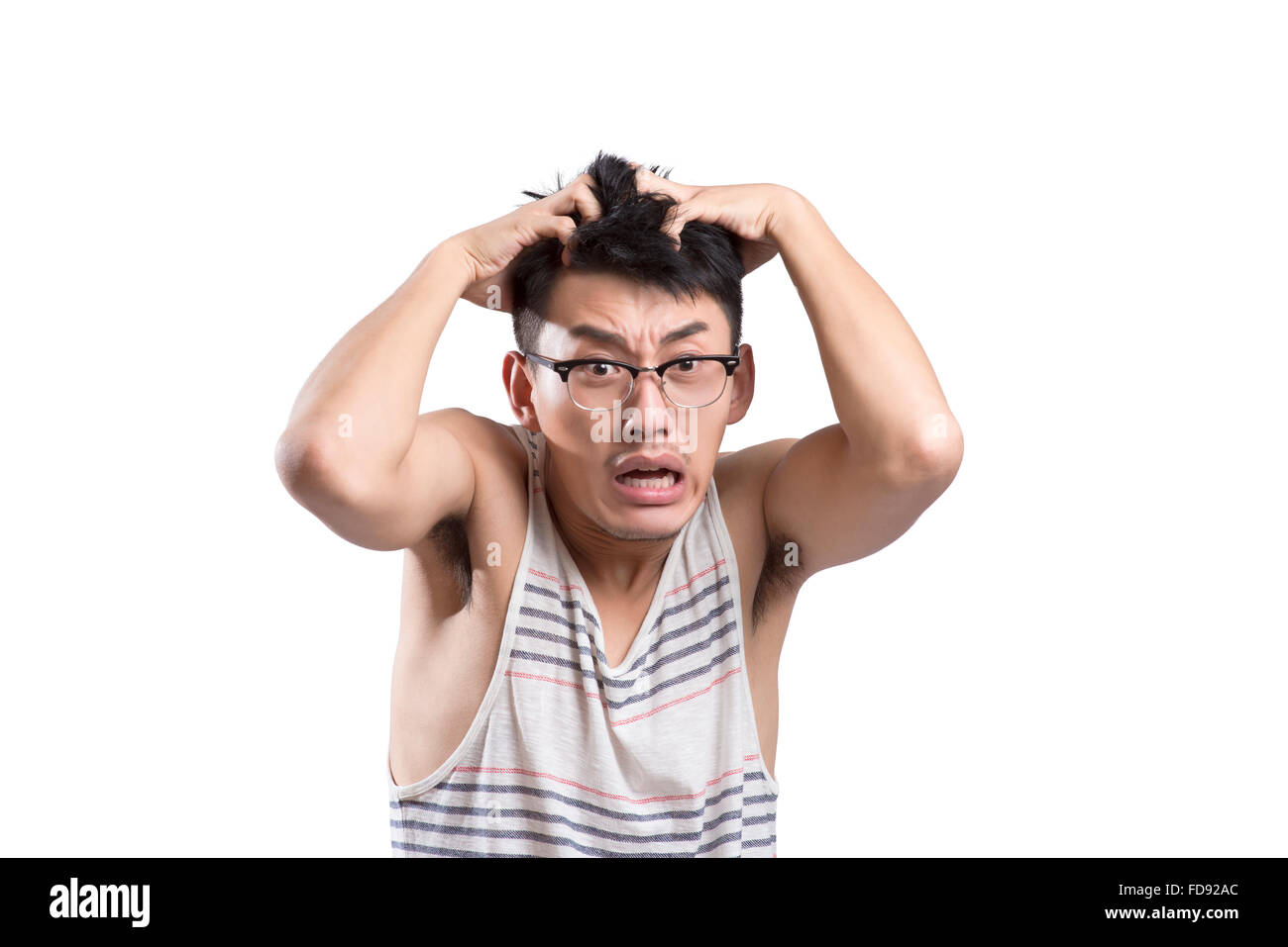 Portrait of young man horrified Stock Photo - Alamy