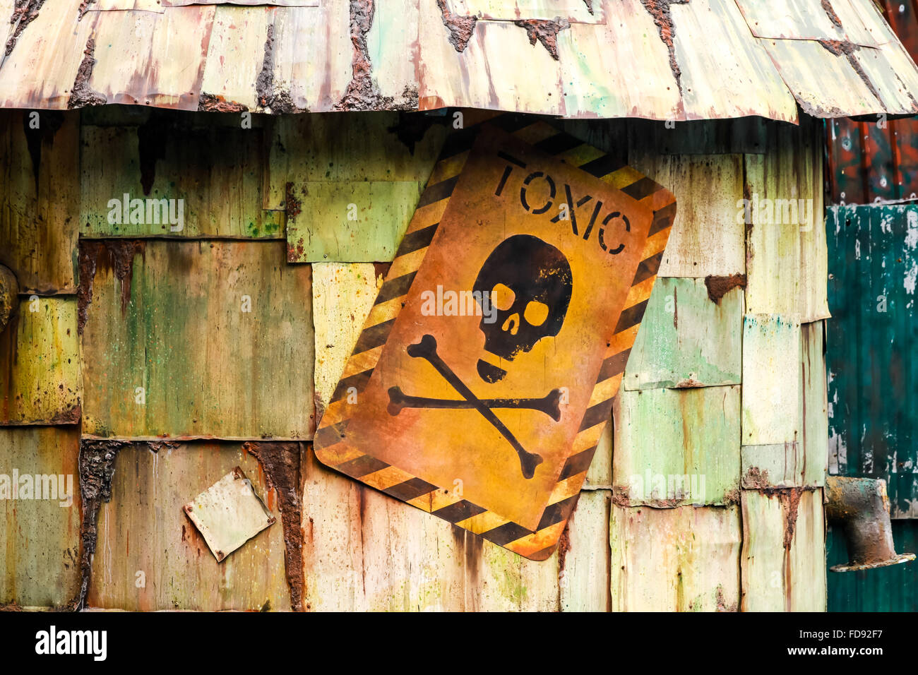 zinc sheets old style with sign board of toxic Stock Photo - Alamy