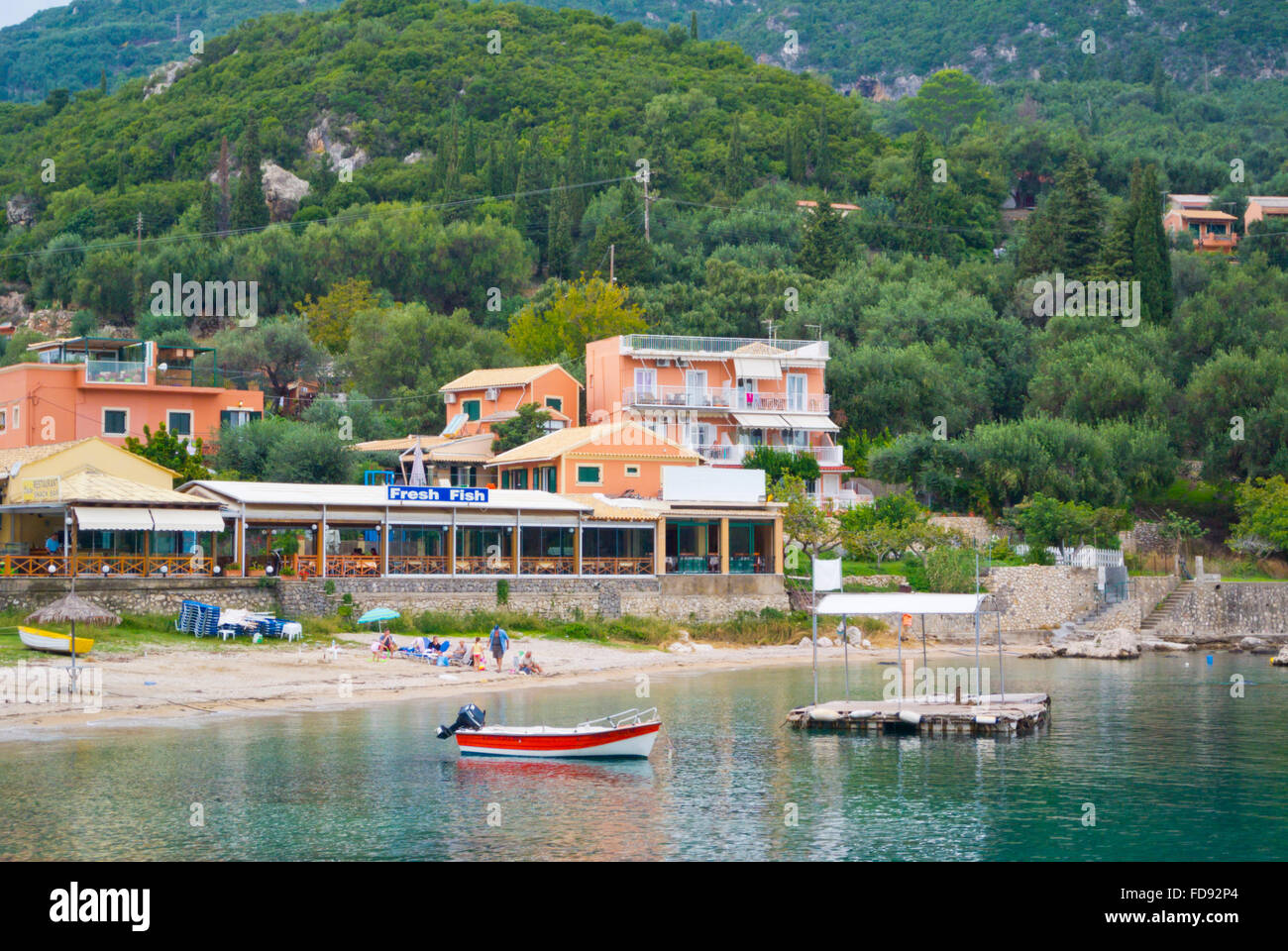 Alipa beach and harbour, Palaiokastritsa, Paleokastritsa, western Corfu ...