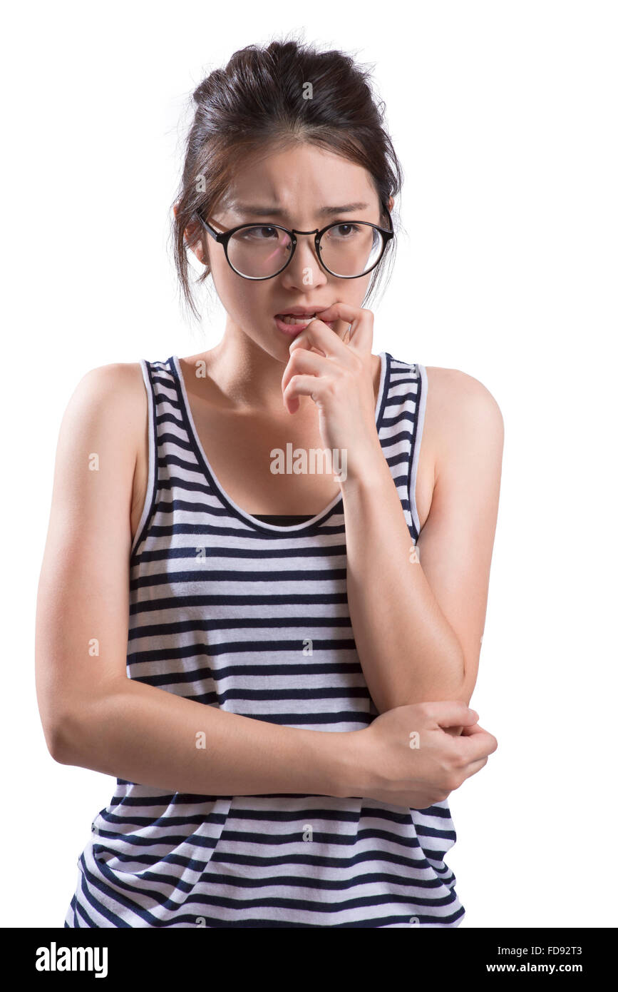 Portrait of young woman worried Stock Photo - Alamy