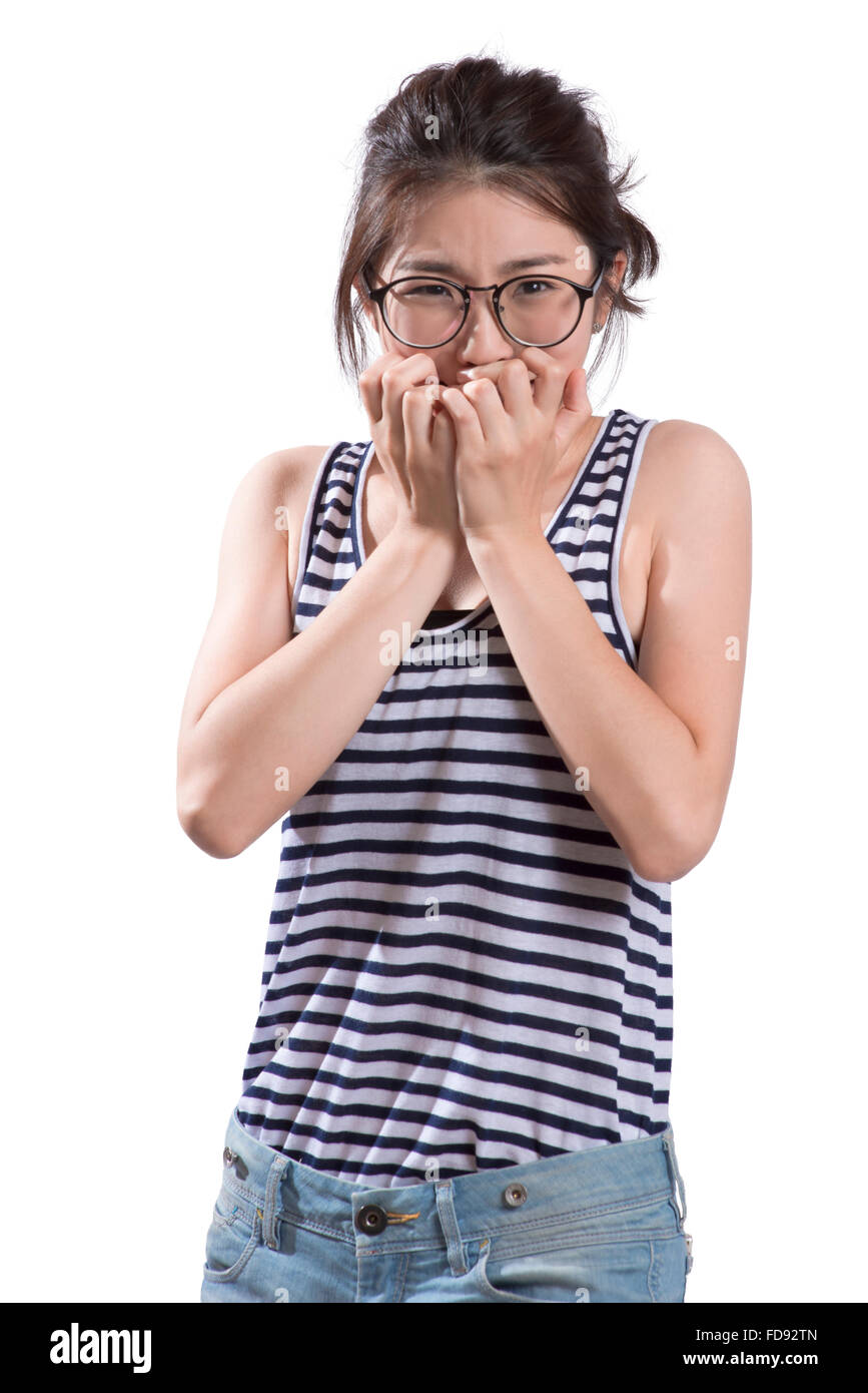 Portrait of young woman horrified Stock Photo - Alamy