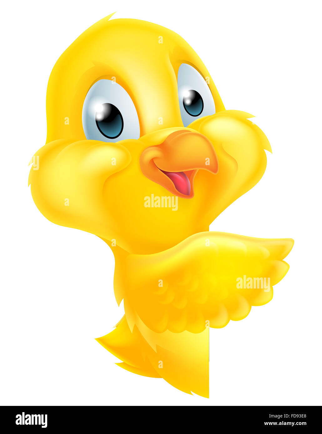 Cartoon yellow Easter chick bird pointing at a signboard Stock Photo ...
