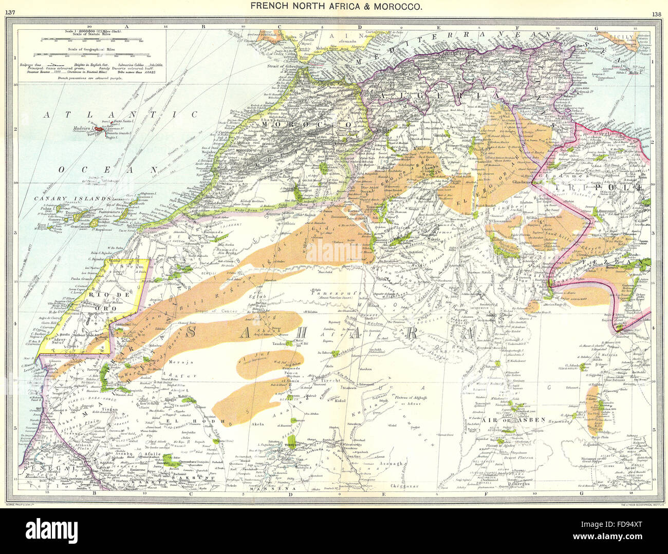 AFRICA: French North Africa and Morocco, 1907 antique map Stock Photo ...