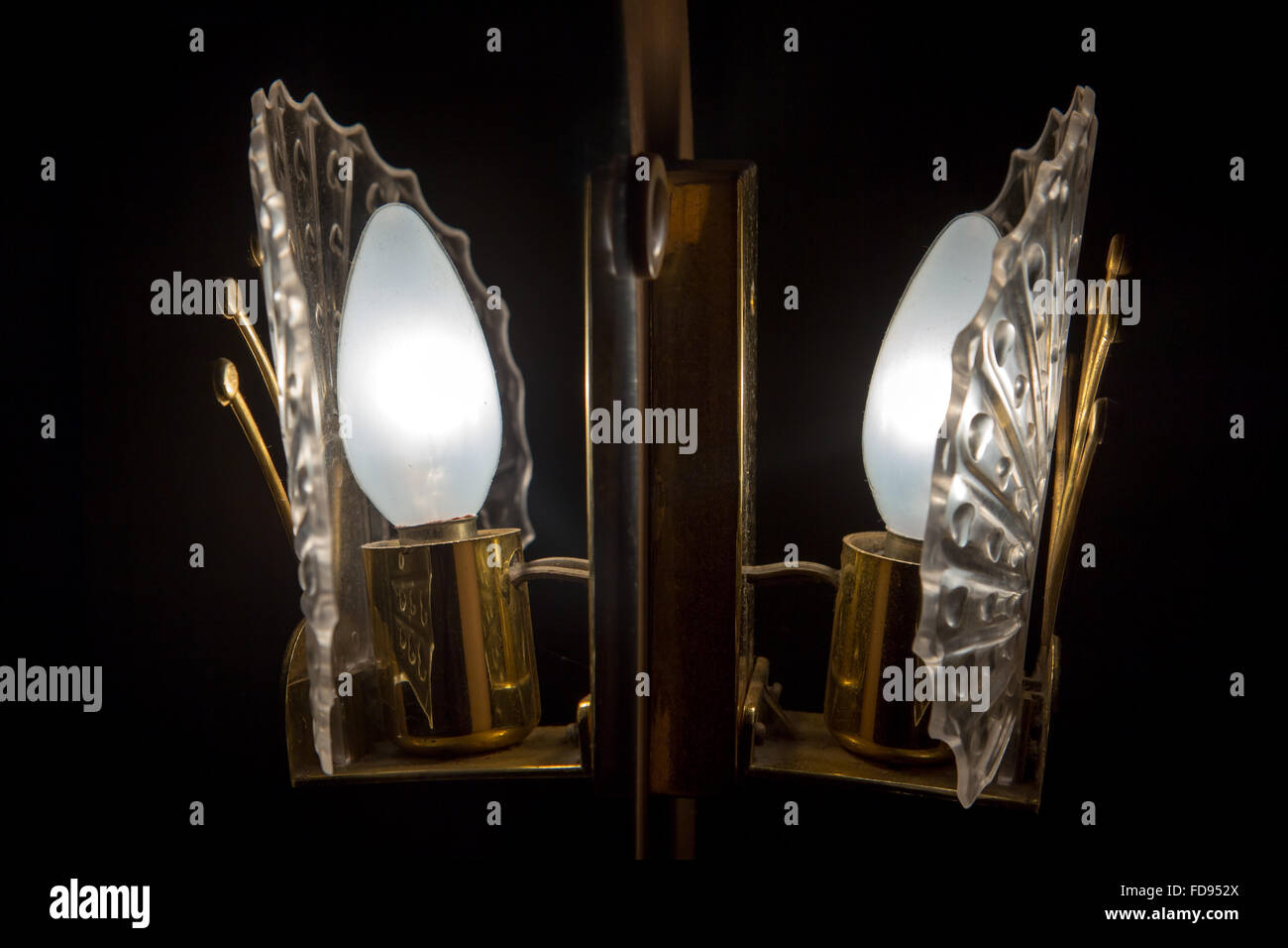 Lighting lamp is reflected in a mirror Stock Photo - Alamy