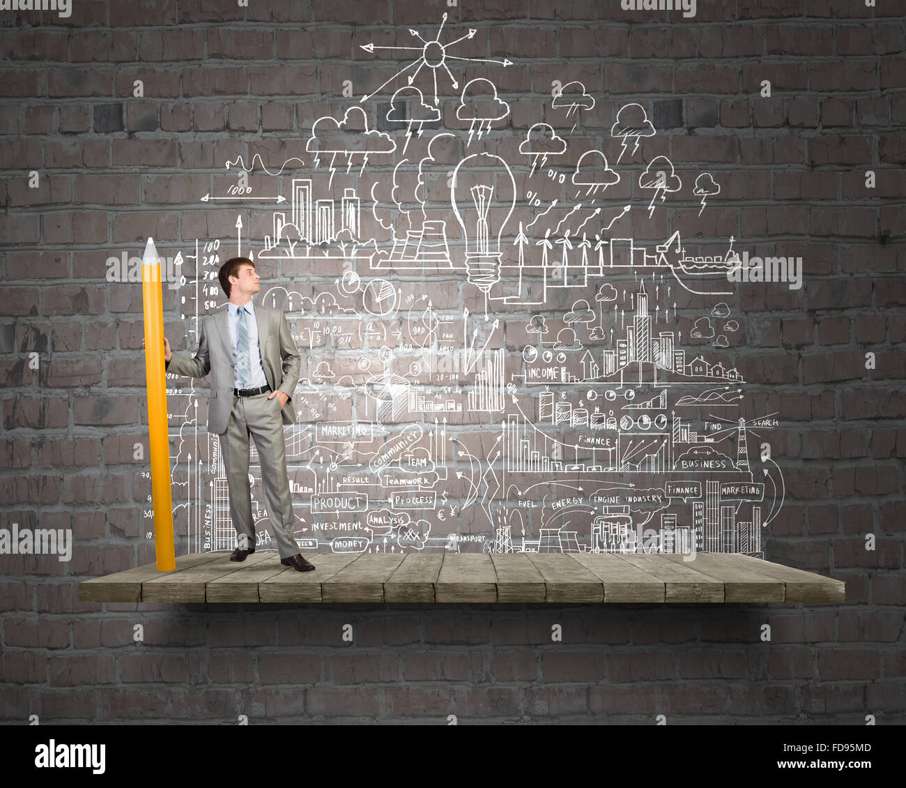 Businessman drawing plan strategy success with huge pencil Stock Photo ...