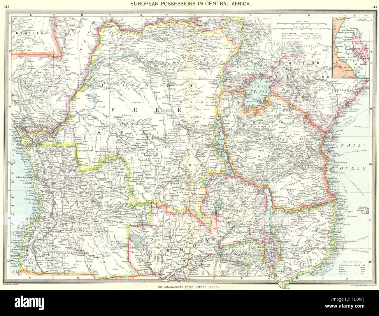 AFRICA: European Possessions in Central; map of Zanzibar, 1907 Stock ...