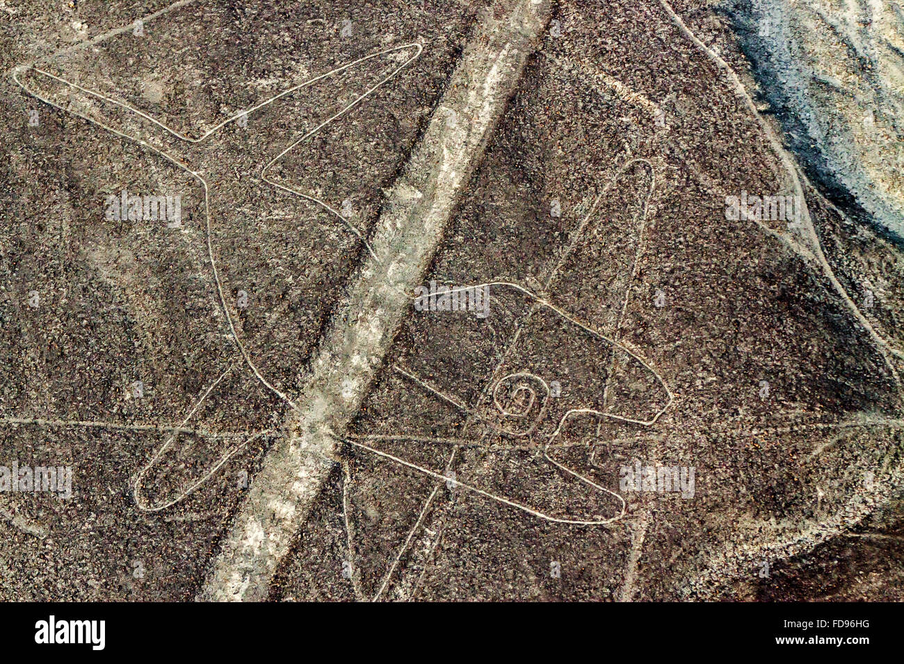 Aerial view depicting giant geoglyph of a whale. Nazca Desert. Peru ...
