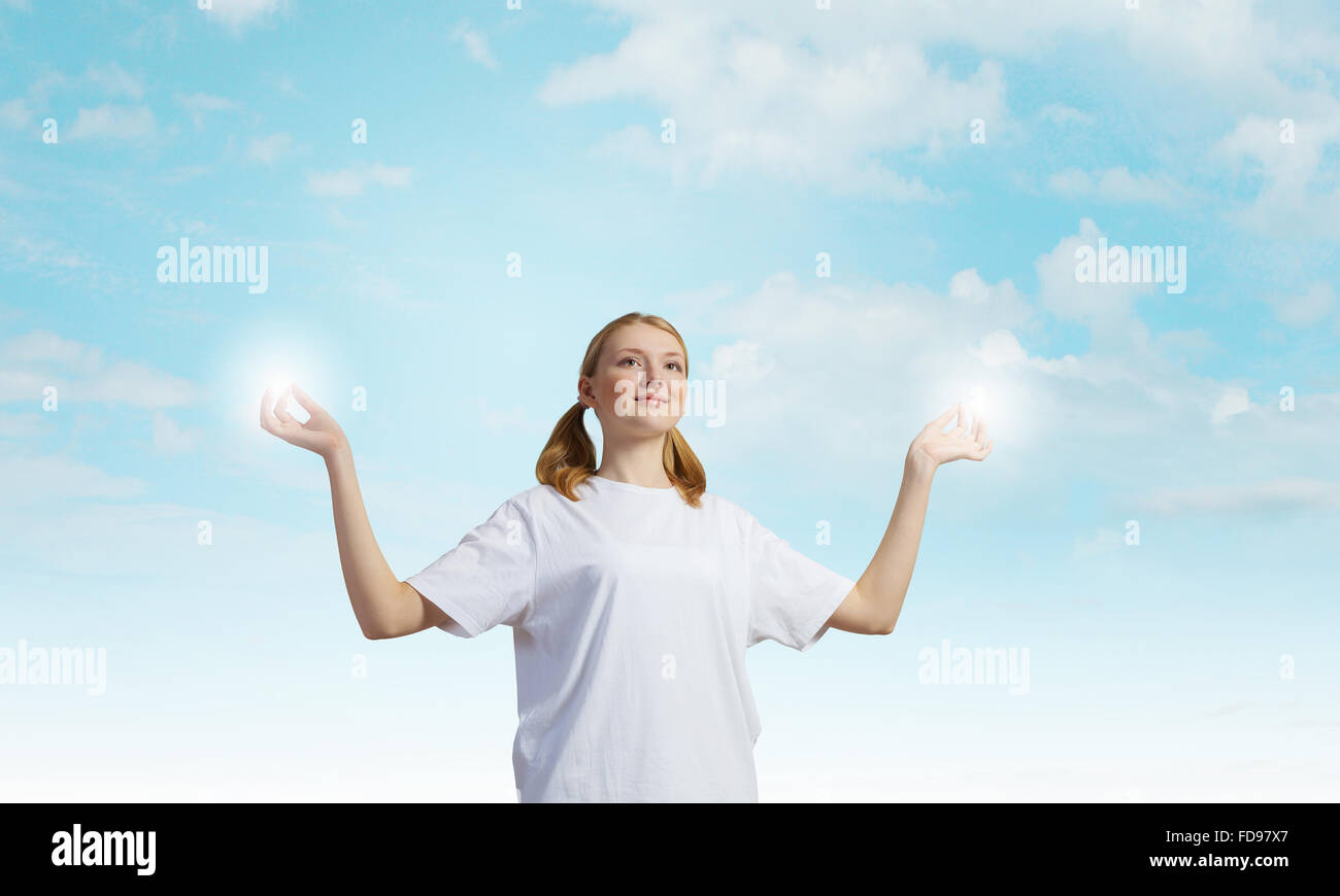 Young woman representing soul balance and meditation concept Stock ...