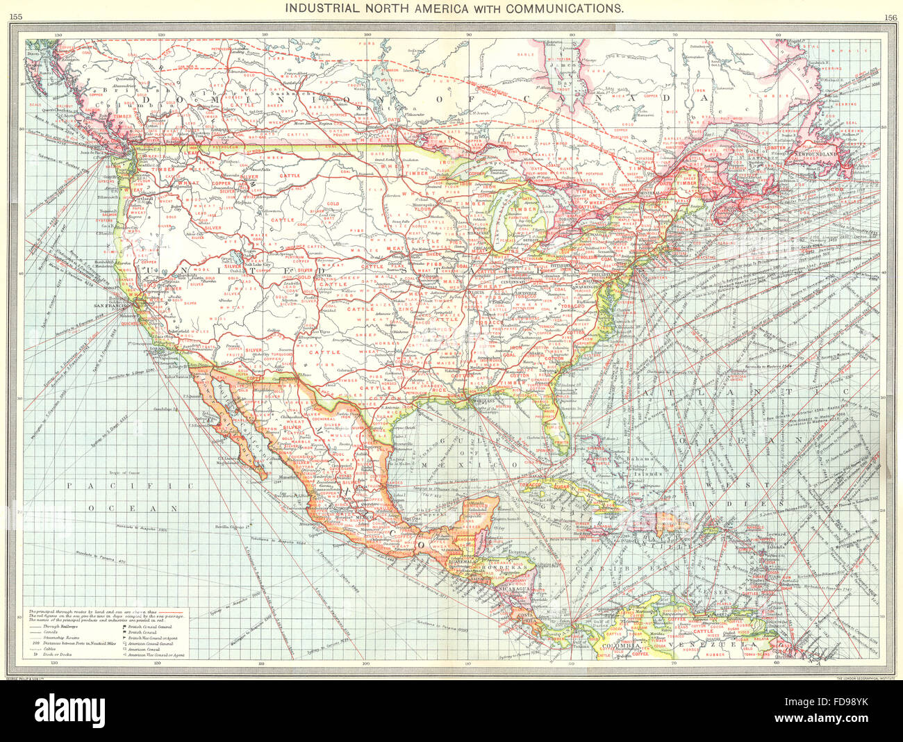 NORTH AMERICA: Industrial North America: with Communications, 1907 ...