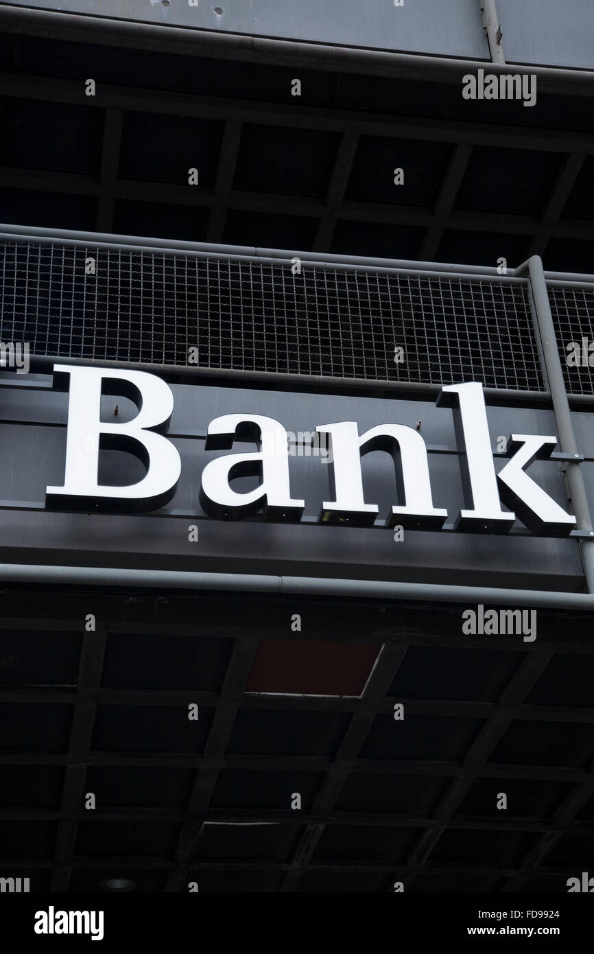 Bank Sign on Building Facade Stock Photo - Alamy