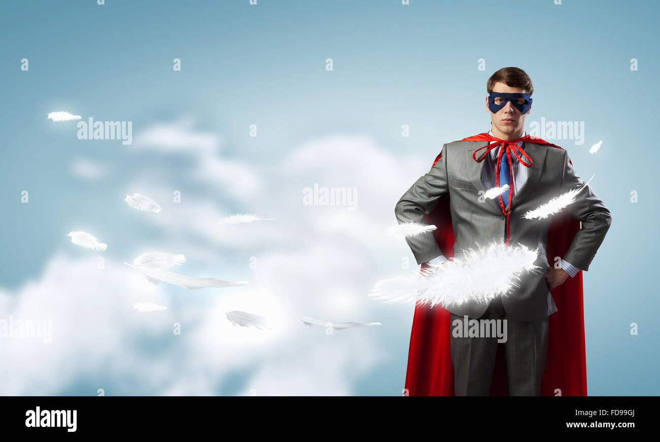 Young man in superhero costume representing power and courage Stock ...