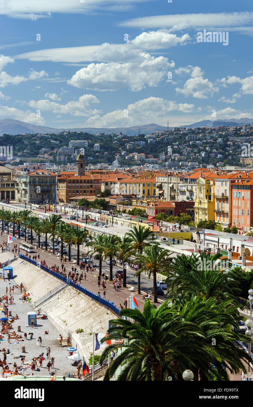 Summer beach in Nice, overview from high point, France Stock Photo - Alamy