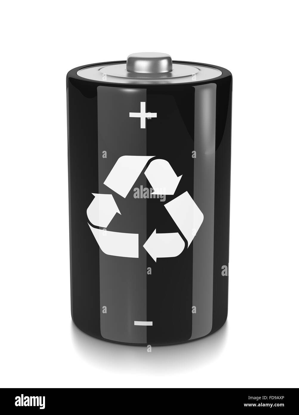 One Single Black Electric Battery with Recycle Sign on White Background ...