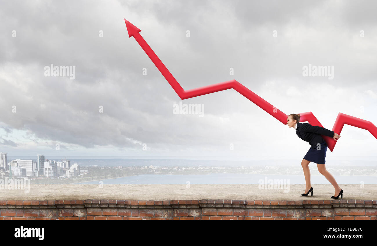 Businesswoman carrying big increasing graph. Growth concept Stock Photo ...