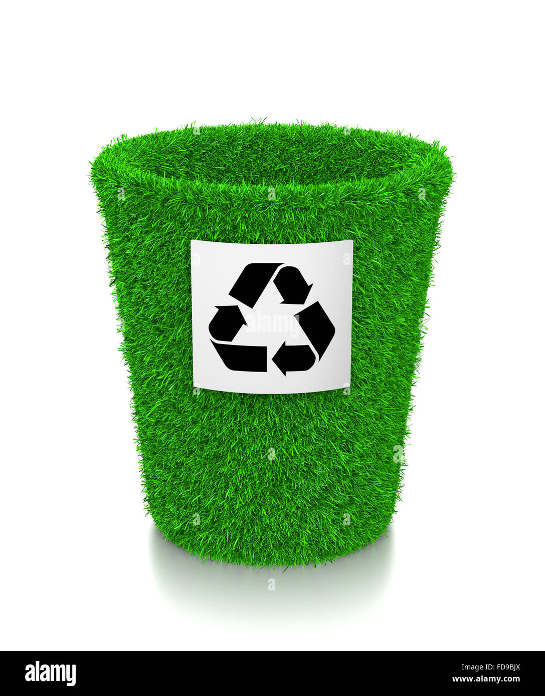 One Single Grass Green Bin with Recycle Sign on White Background 3D ...