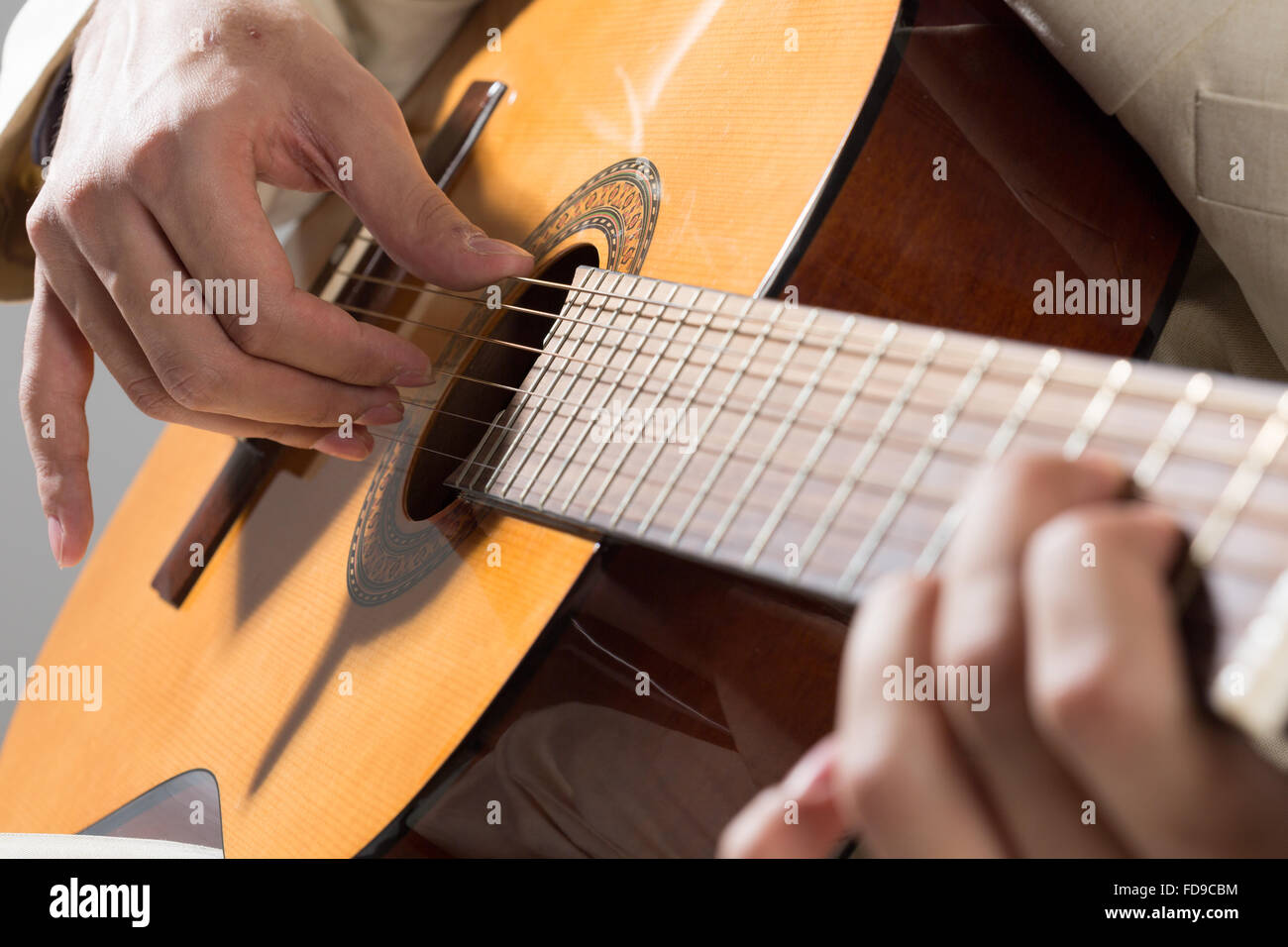 Close up of male hands playing acoustic guitar Stock Photo - Alamy
