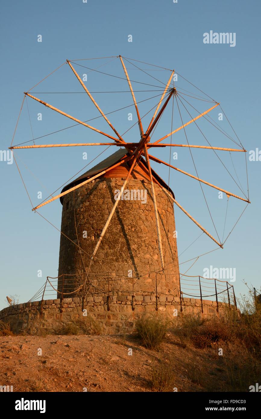 Restored windmill of the Monastery of St. John the Theologian at sunset ...