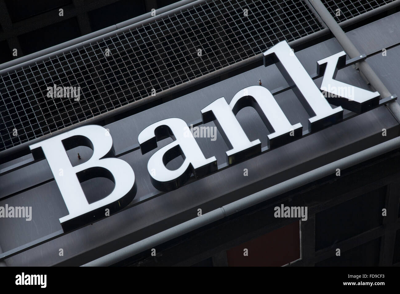 Bank Sign on Building Facade Stock Photo - Alamy