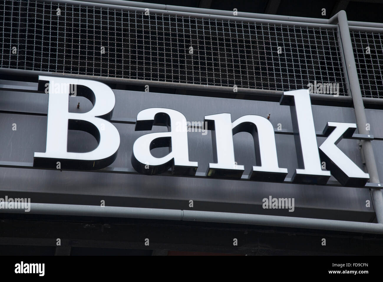Bank Sign on Building Facade Stock Photo - Alamy