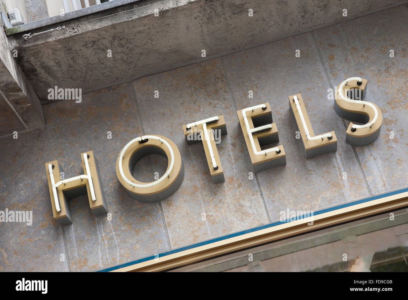 Hotel Sign on Diagonal Slant Stock Photo - Alamy