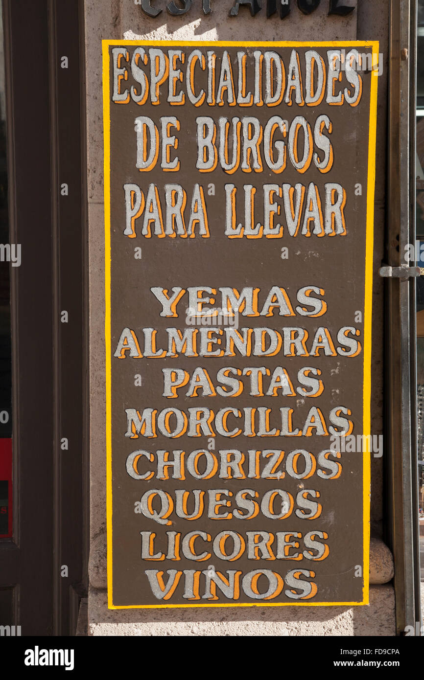 Tourist Food Shop Sign, Burgos, Spain Stock Photo - Alamy