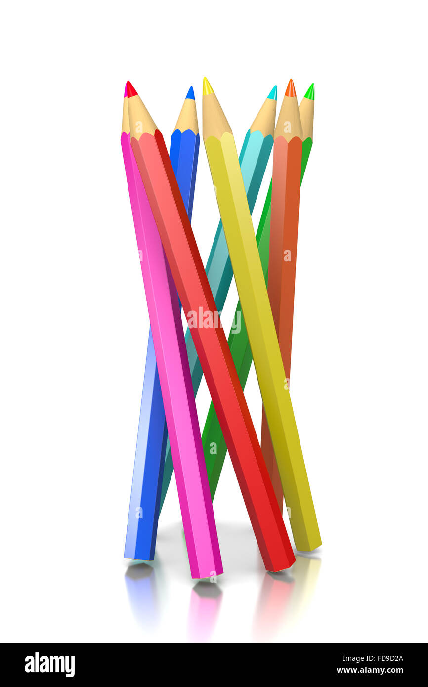 Set of Colorful Wooden Crayons Random Arranged Illustration on White ...