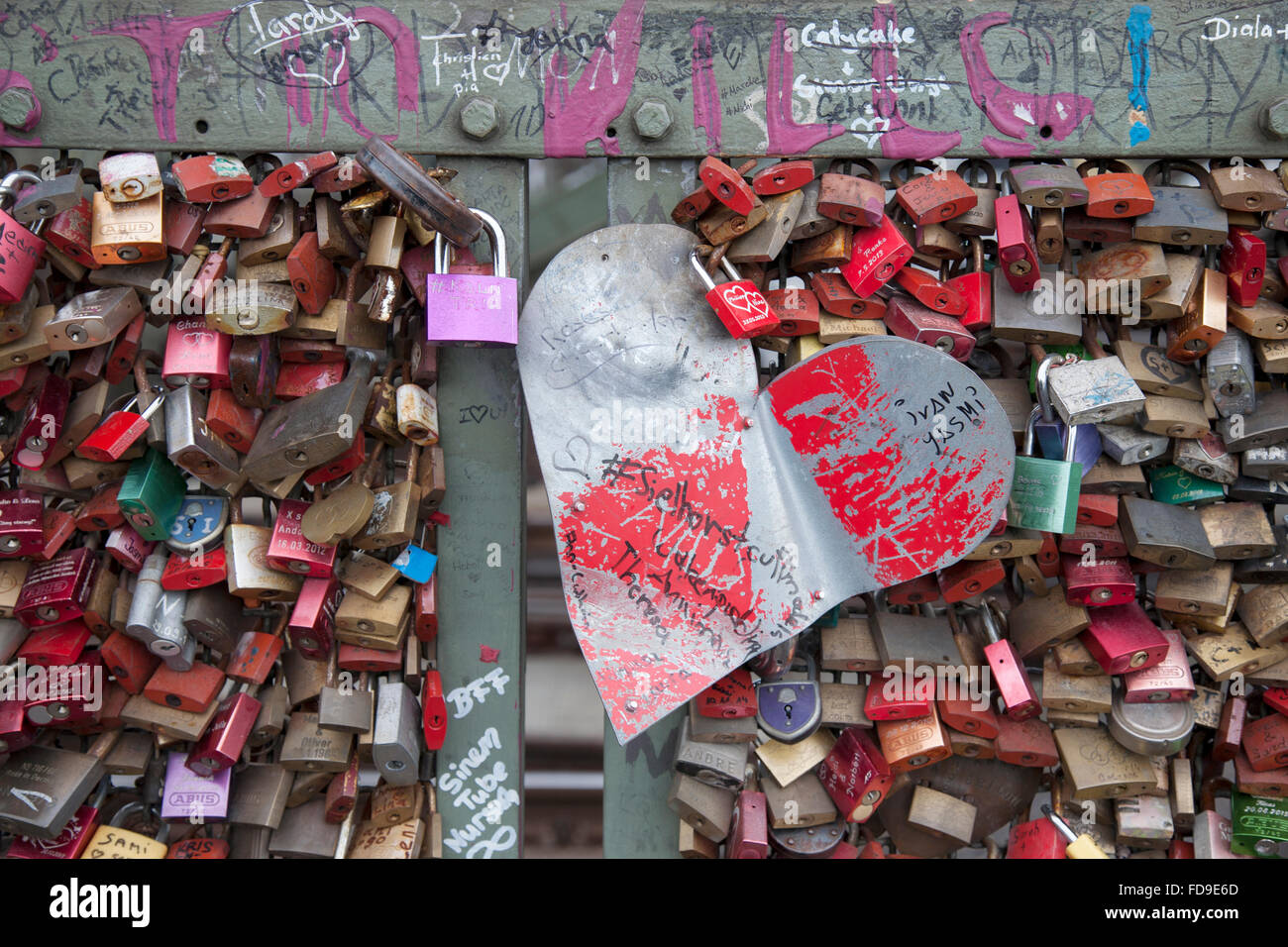 Padlocks on Hohenzollernbrucke Railway Bridge; Cologne; Germany Stock ... Padlocks on Hohenzollernbrucke Railway Bridge; Cologne; Germany Stock ...
