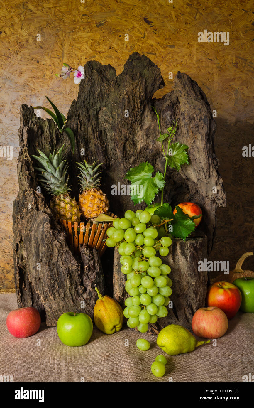 Still life with Fruits were placed on the timber Stock Photo - Alamy