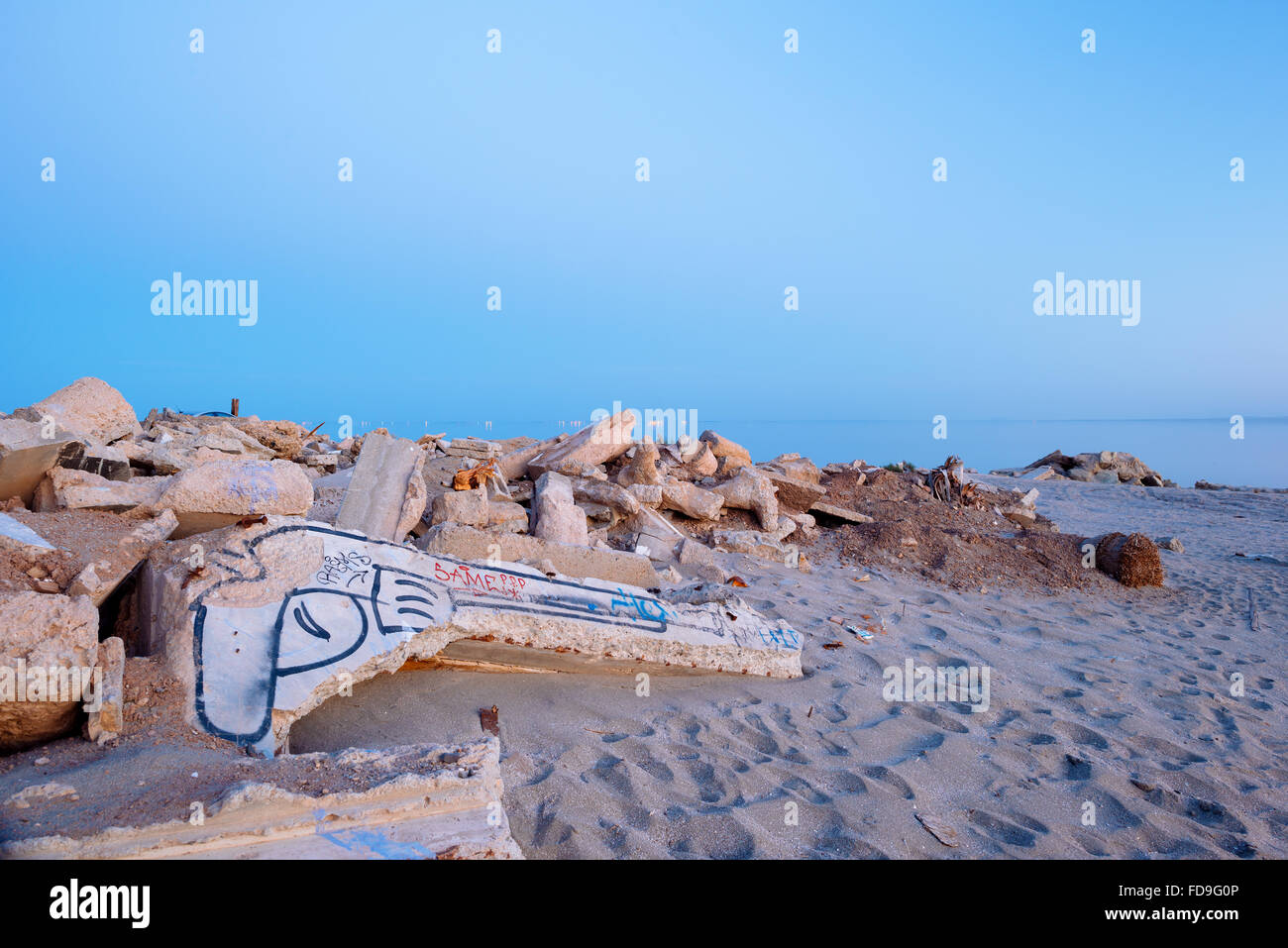 The remains of a building in Bombay Beach, California, on the eastern ...