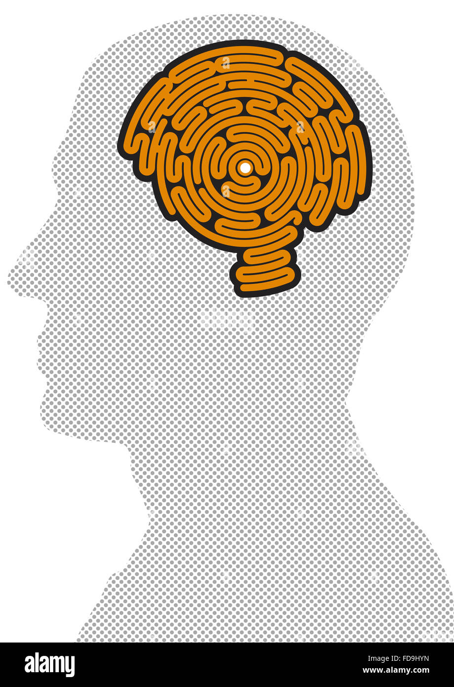 Brain-shaped maze, inside a head in profile, side view Stock Photo - Alamy