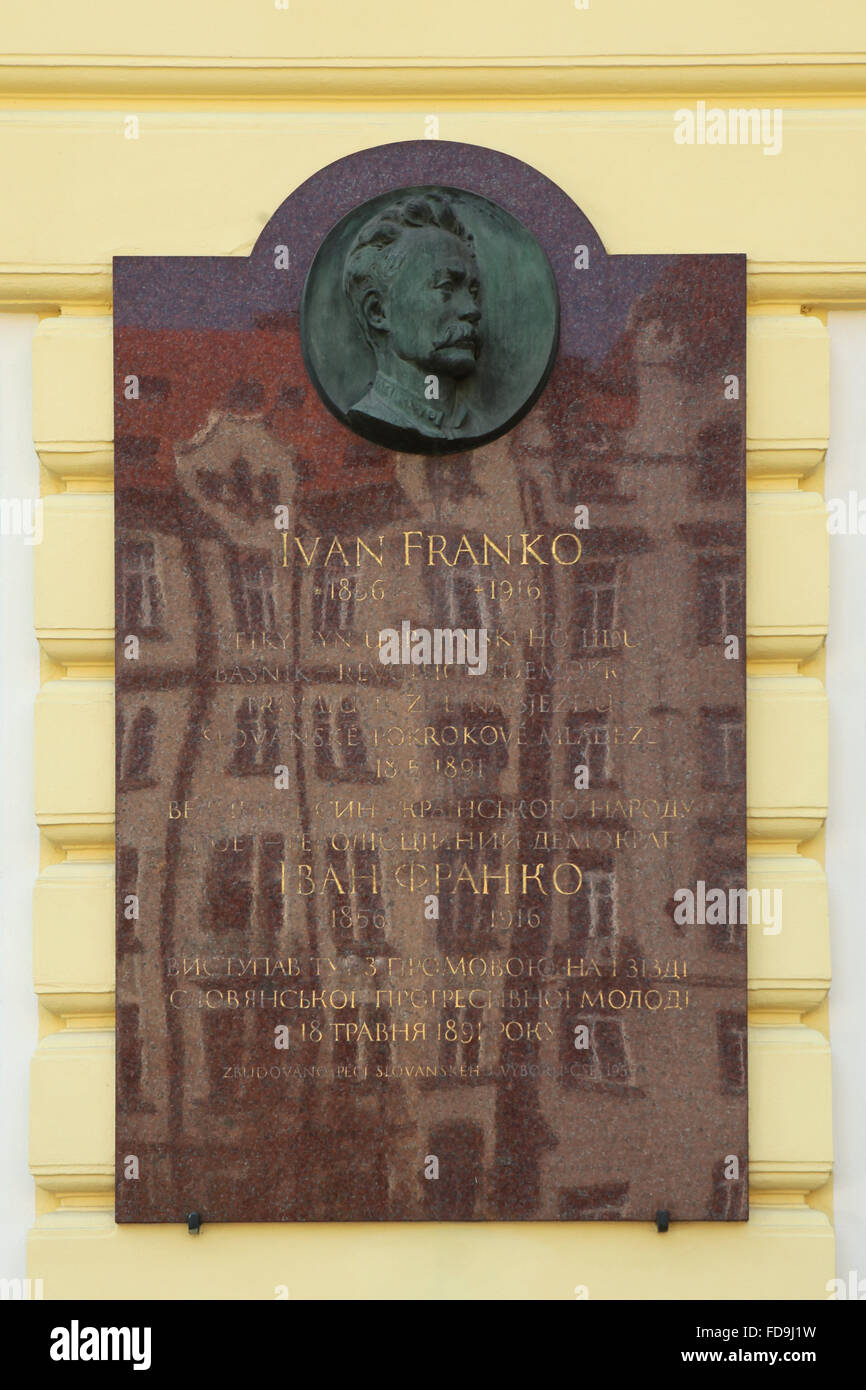 Commemorative plaque devoted to Ukrainian poet Ivan Franko on the Žofín ...
