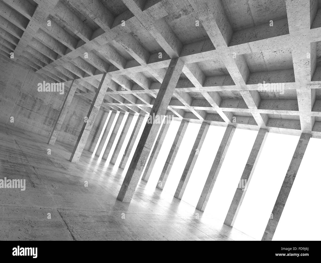 Abstract architecture background, empty concrete room with columns, 3d ...