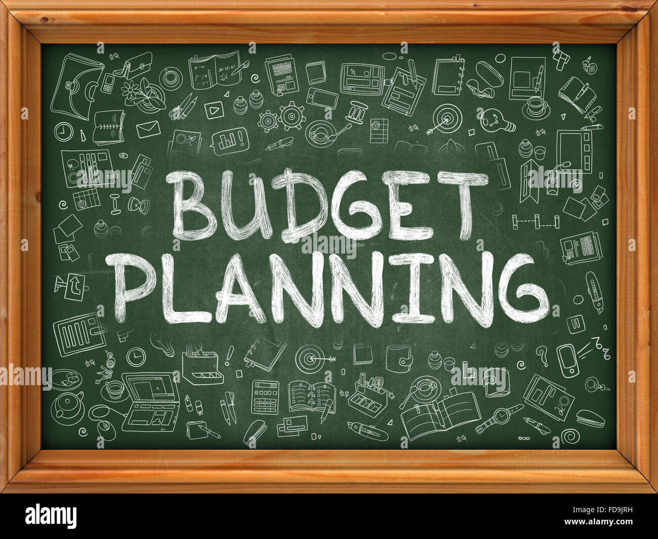 Green Chalkboard with Hand Drawn Budget Planning with Doodle Icons ...