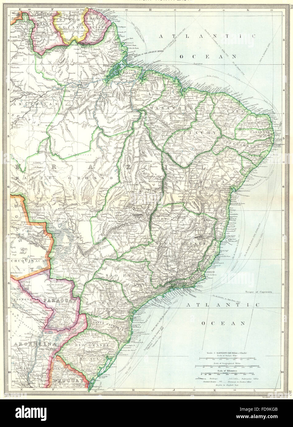 BRAZIL: South America: North-East, 1907 antique map Stock Photo - Alamy