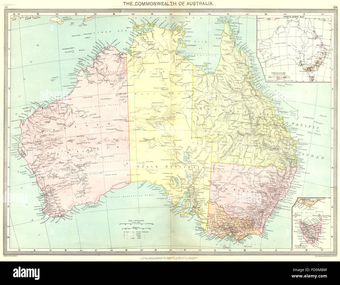 AUSTRALIA: Commonwealth of; maps population map; Tasmania, 1907 Stock ...
