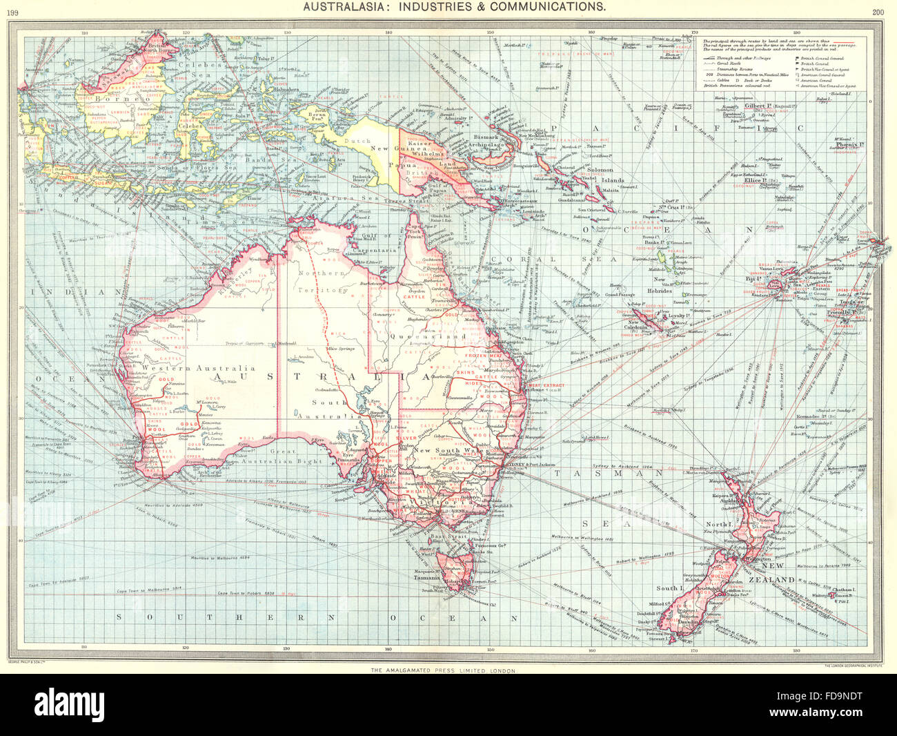 AUSTRALASIA: Australia: Industries and Communications, 1907 antique map ...