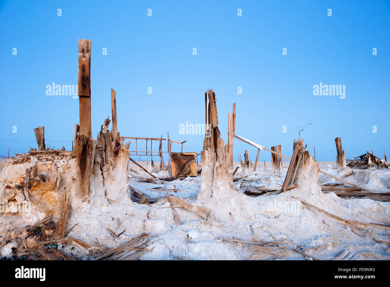 The remains of a building in Bombay Beach, California, on the eastern ...