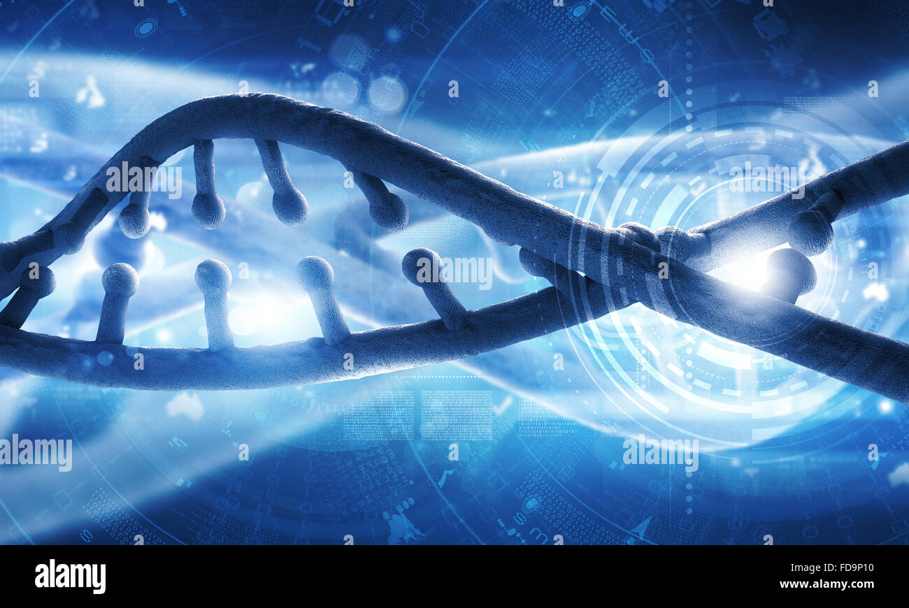 Biochemistry concept with digital blue DNA molecule Stock Photo - Alamy